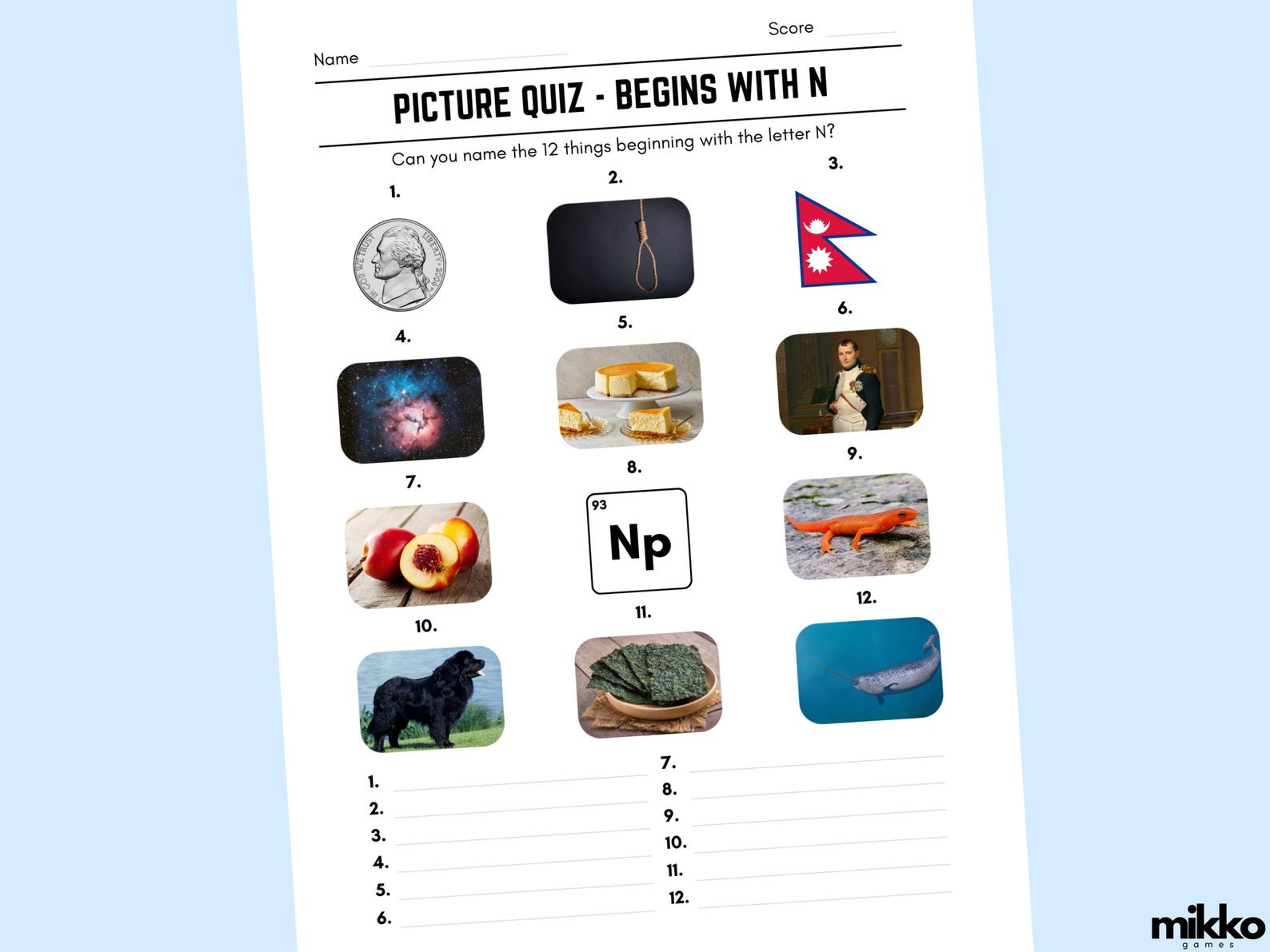 Printable Begins With N Picture Quiz With Answers Picture Round Quiz ...