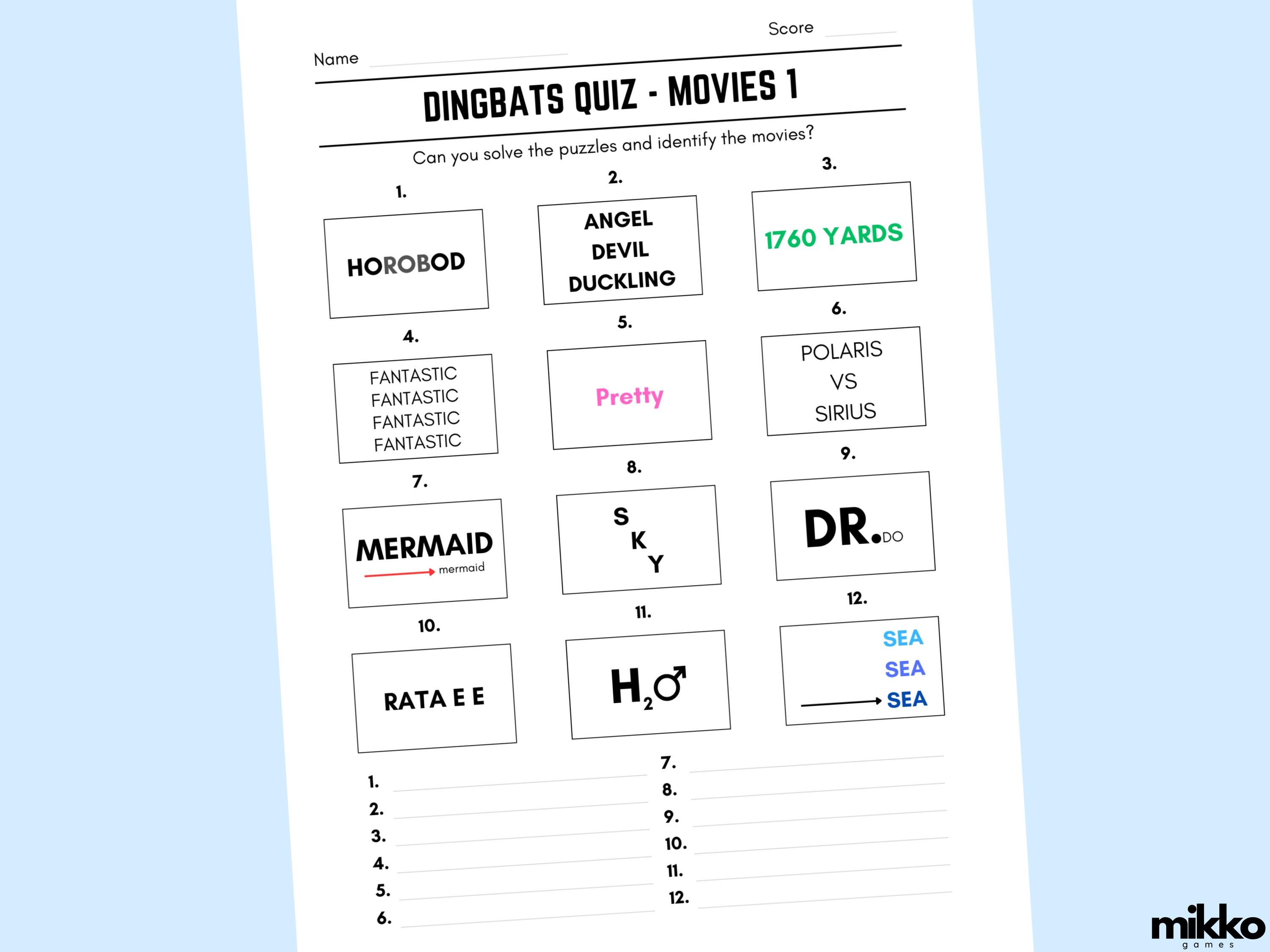 Printable Movies Dingbats Picture Quiz With Answers | Downloadable ...