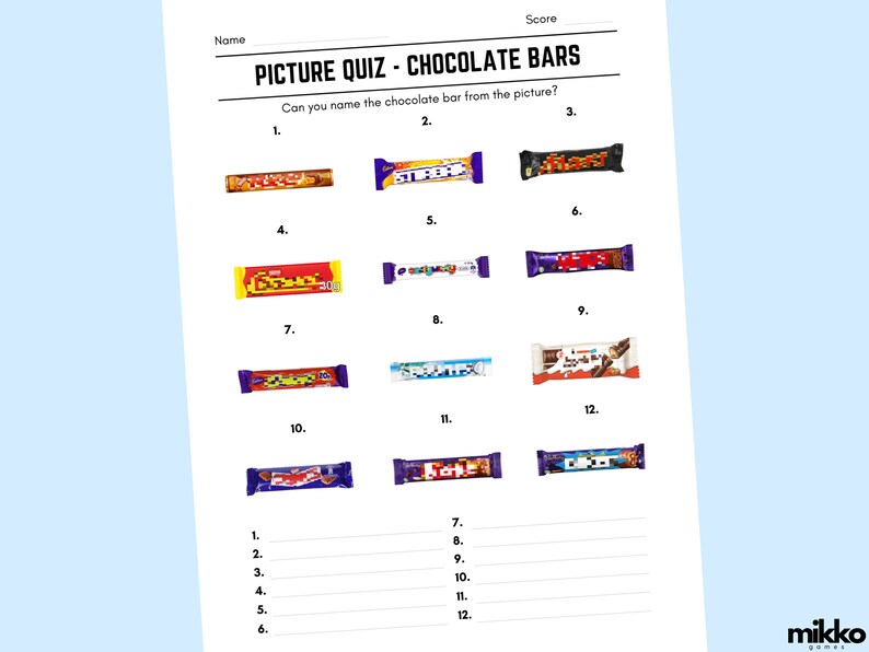 Printable Chocolate Bars Picture Quiz With Answers - Etsy