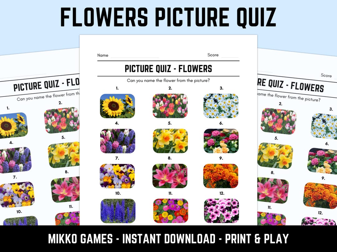 Printable Flowers Picture Quiz With Answers: Picture Round Quiz Sheets ...