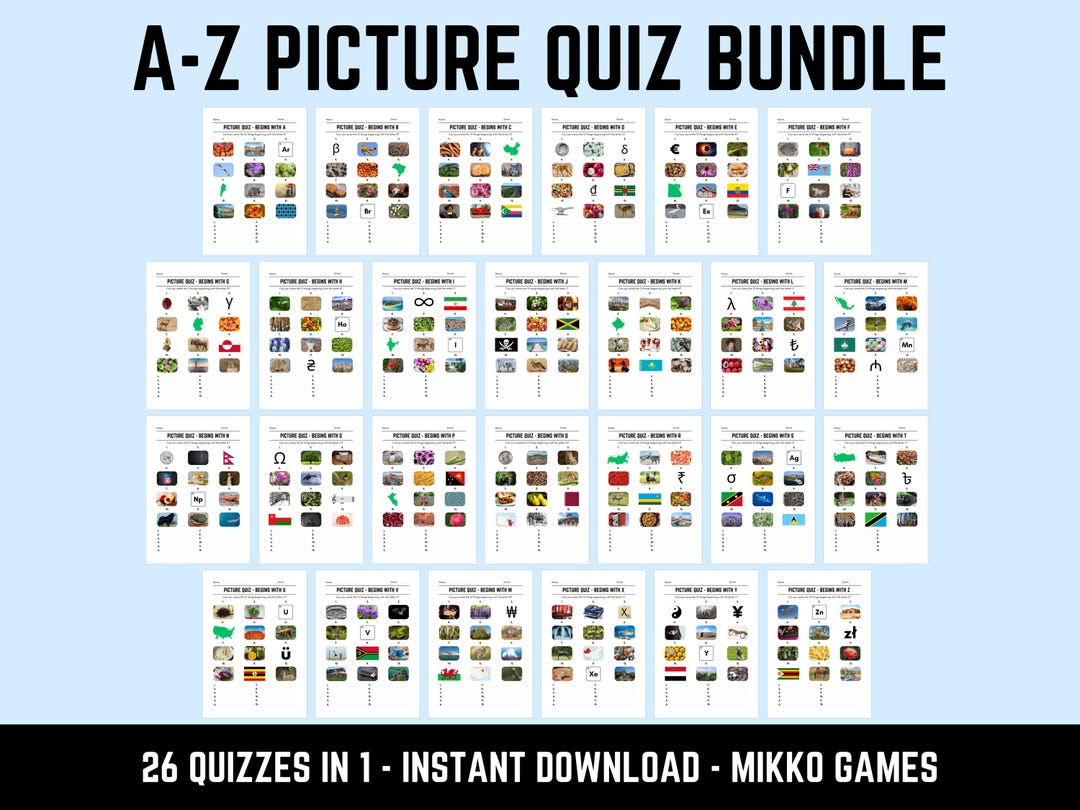 Letters A-Z Picture Quiz Bundle: 26 Printable Quizzes in 1, Picture ...
