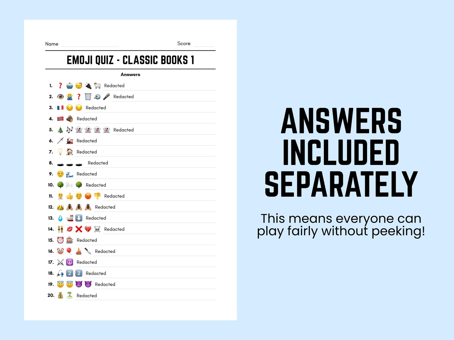 Printable Classic Books Emoji Quiz With Answers: Emoji Pictionary ...