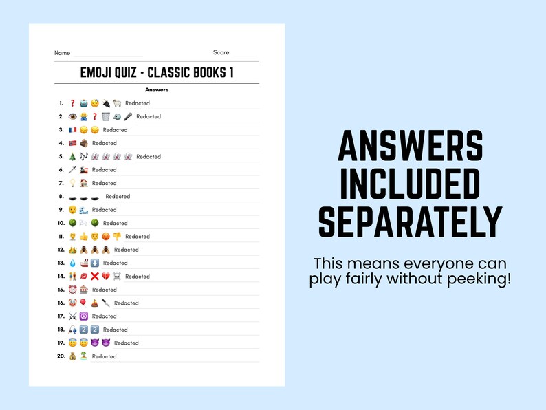 Printable Classic Books Emoji Quiz With Answers: Emoji Pictionary ...