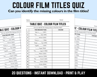 Number Film Titles Table Quiz With Answers: Downloadable Pub Quiz ...