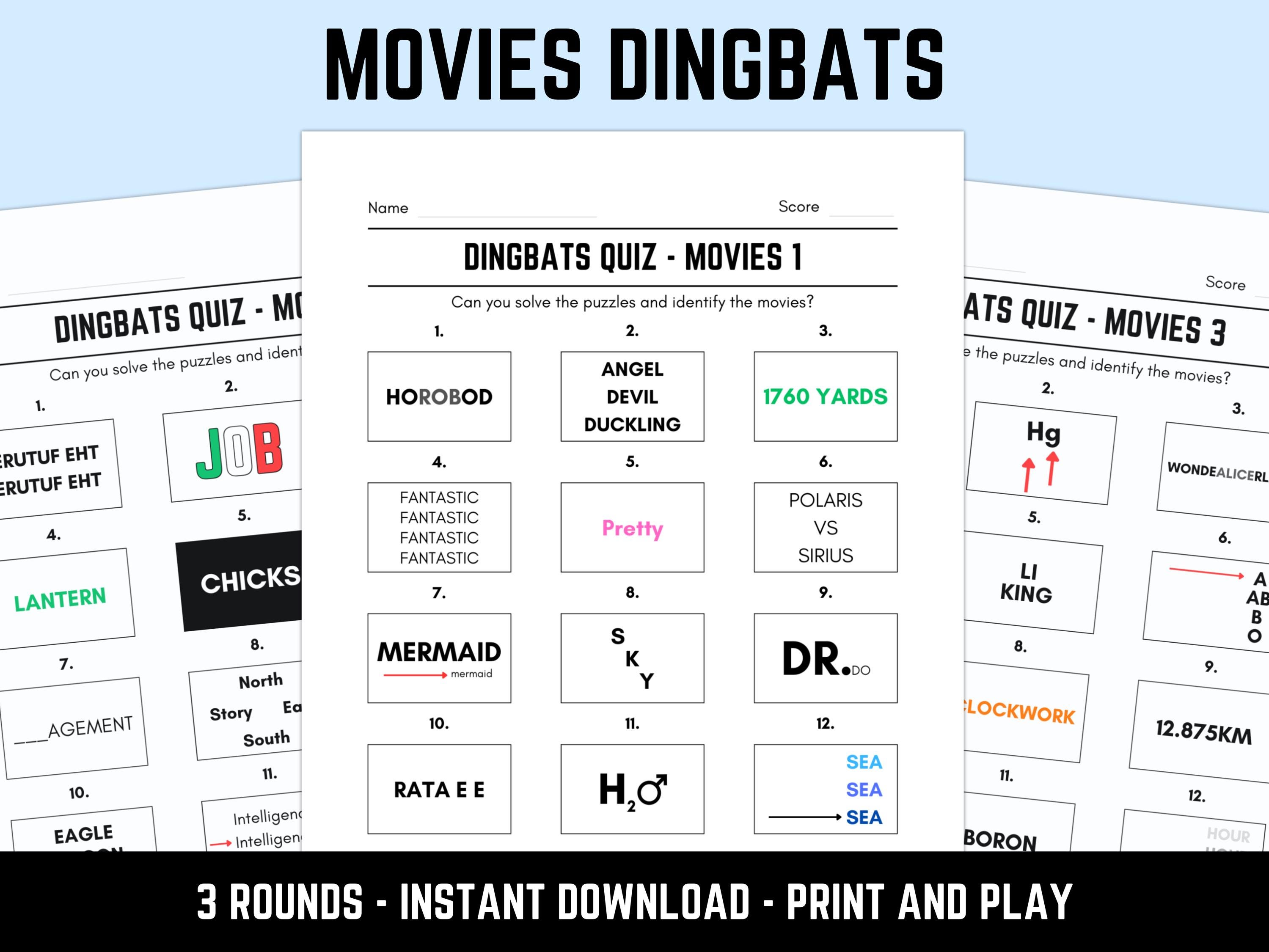 Printable Movies Dingbats Picture Quiz With Answers Downloadable Rebus ...