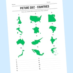 Printable Countries Picture Quiz With Answers - Etsy