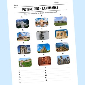 Printable Landmarks Picture Quiz With Answers - Etsy UK