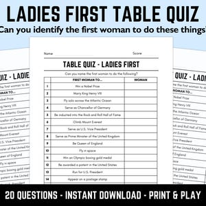 Printable Ladies First Table Quiz With Answers: Downloadable Pub Quiz ...