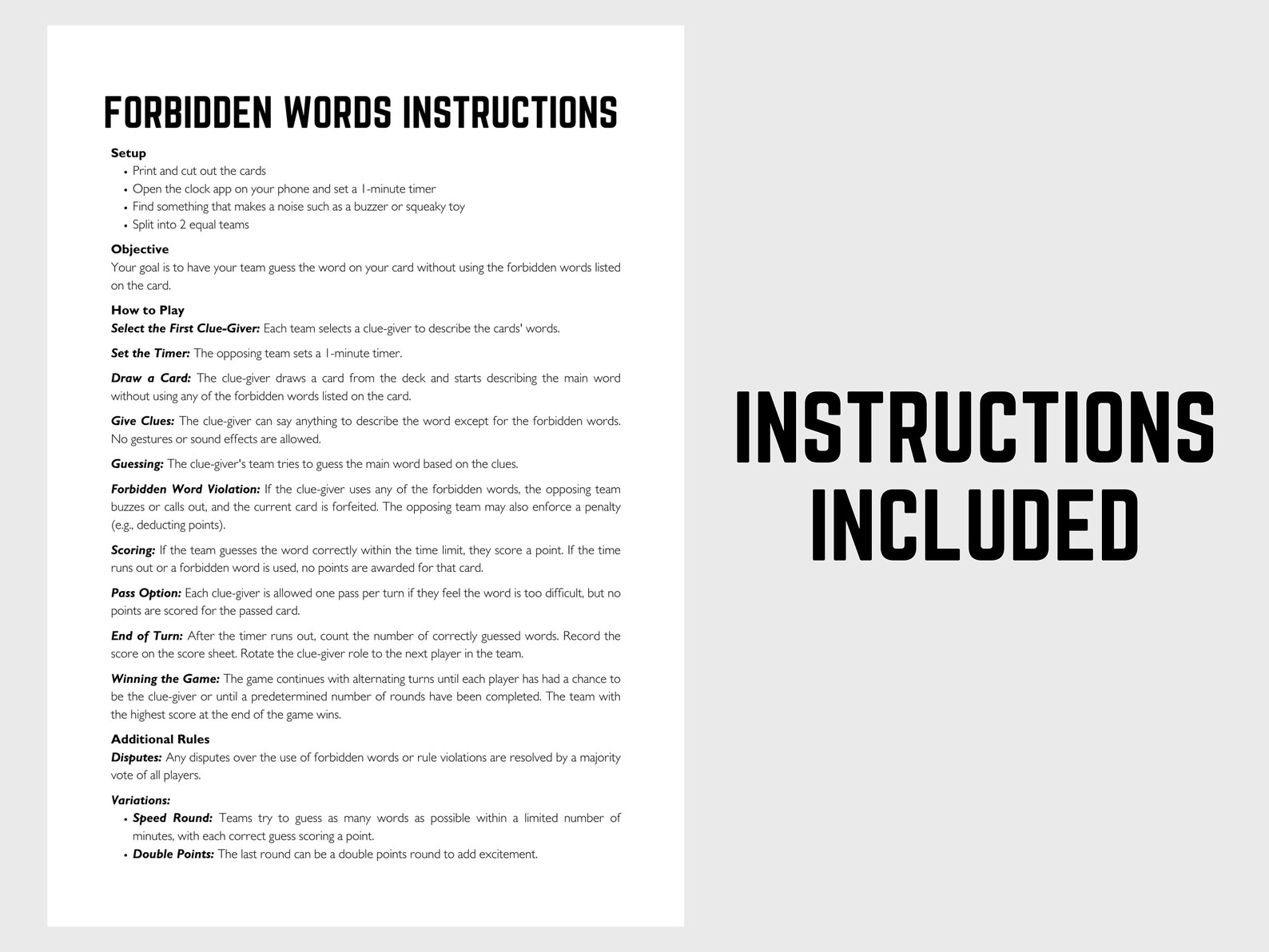 Office Party Forbidden Words Printable Party Game Downloadable Taboo ...