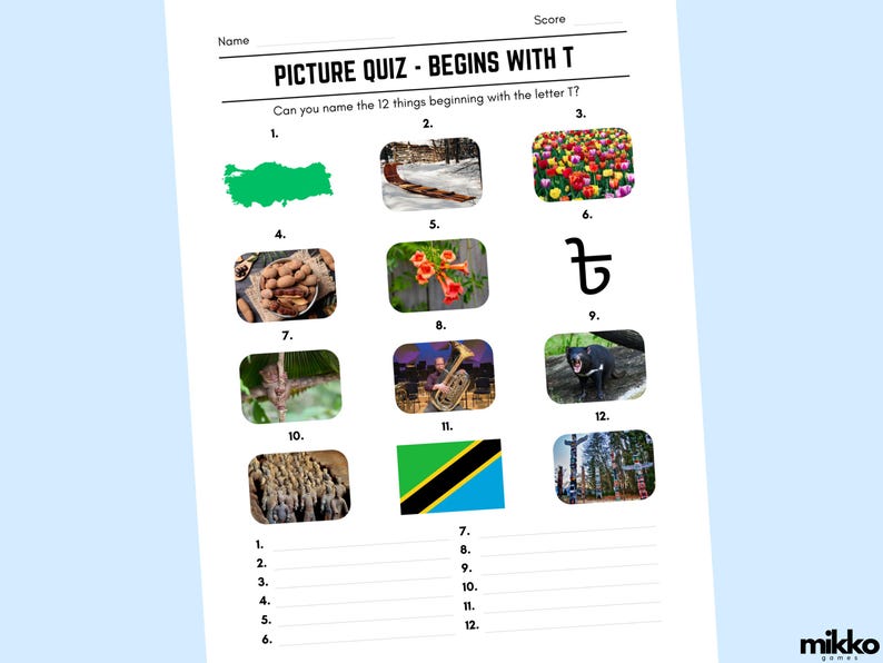 Printable Begins With T Picture Quiz With Answers | Picture Round Quiz ...