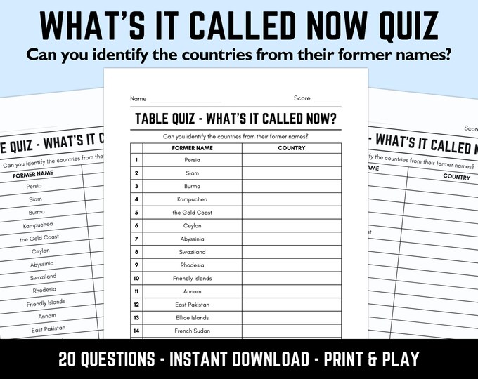 Printable What’s It Called Now Table Quiz With Answers | Downloadable ...