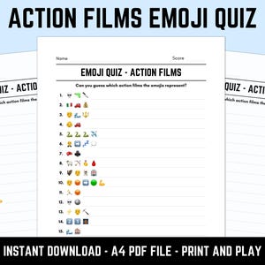 Printable Action Films Emoji Quiz With Answers: Emoji Pictionary Sheets ...