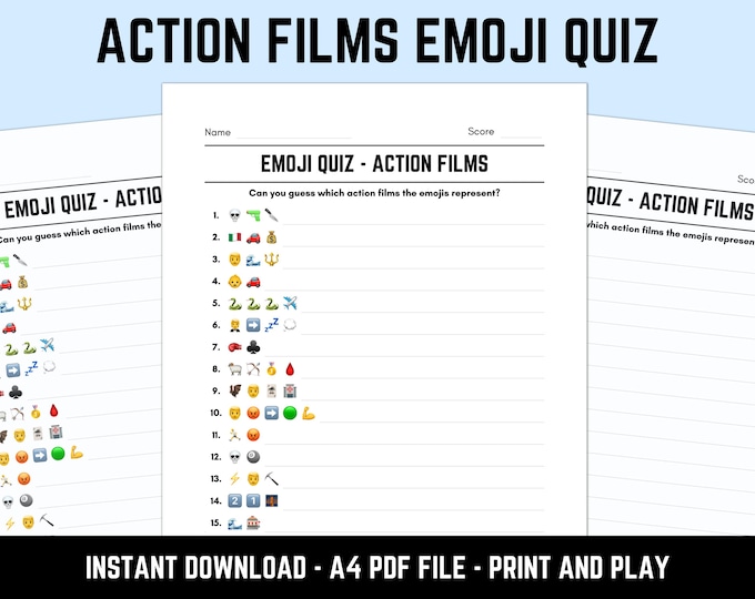 Printable Action Films Emoji Quiz With Answers: Emoji Pictionary Sheets ...