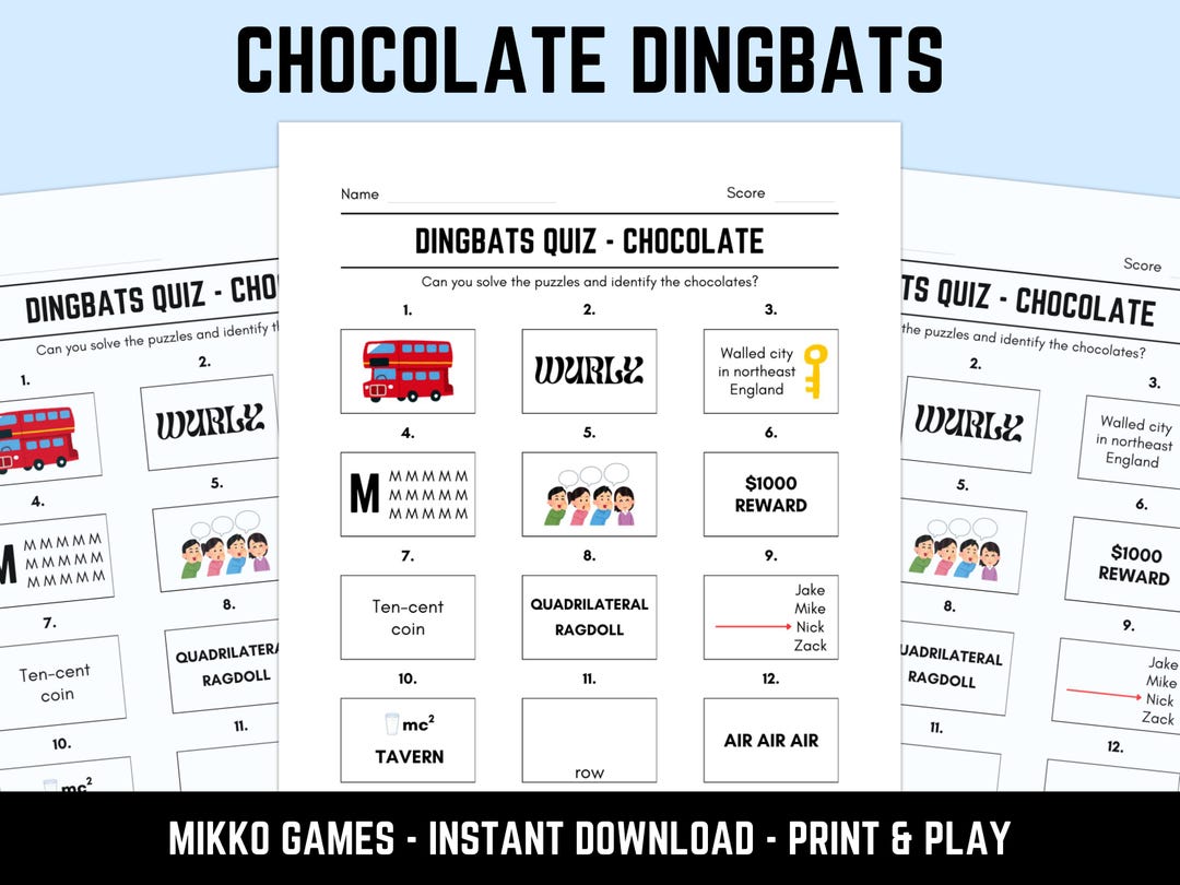 Printable Chocolate Dingbats Picture Quiz With Answers: Downloadable ...