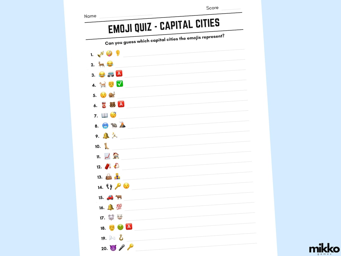 Printable Capital Cities Emoji Quiz With Answers: Emoji Pictionary ...