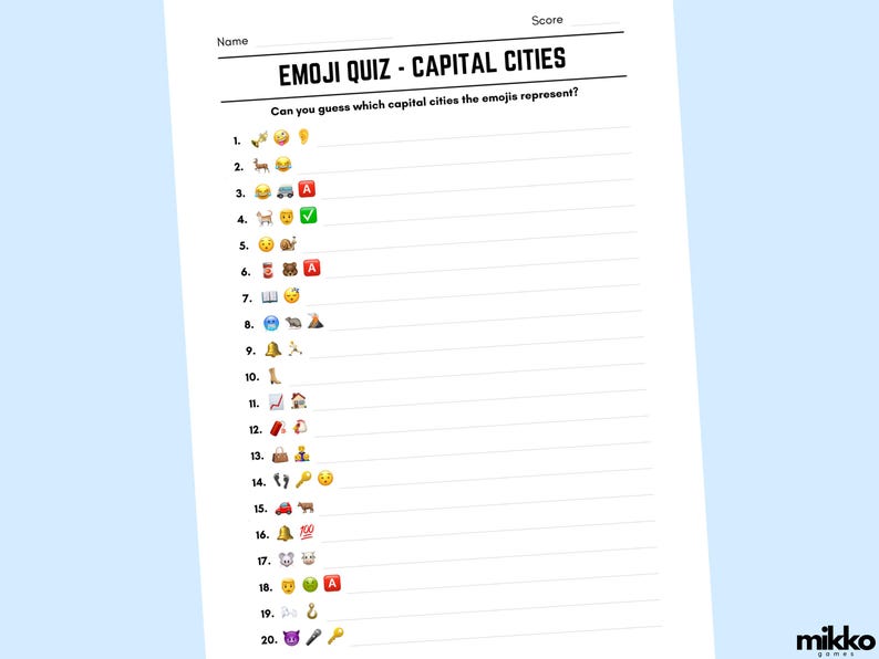 Printable Capital Cities Emoji Quiz With Answers: Emoji Pictionary ...