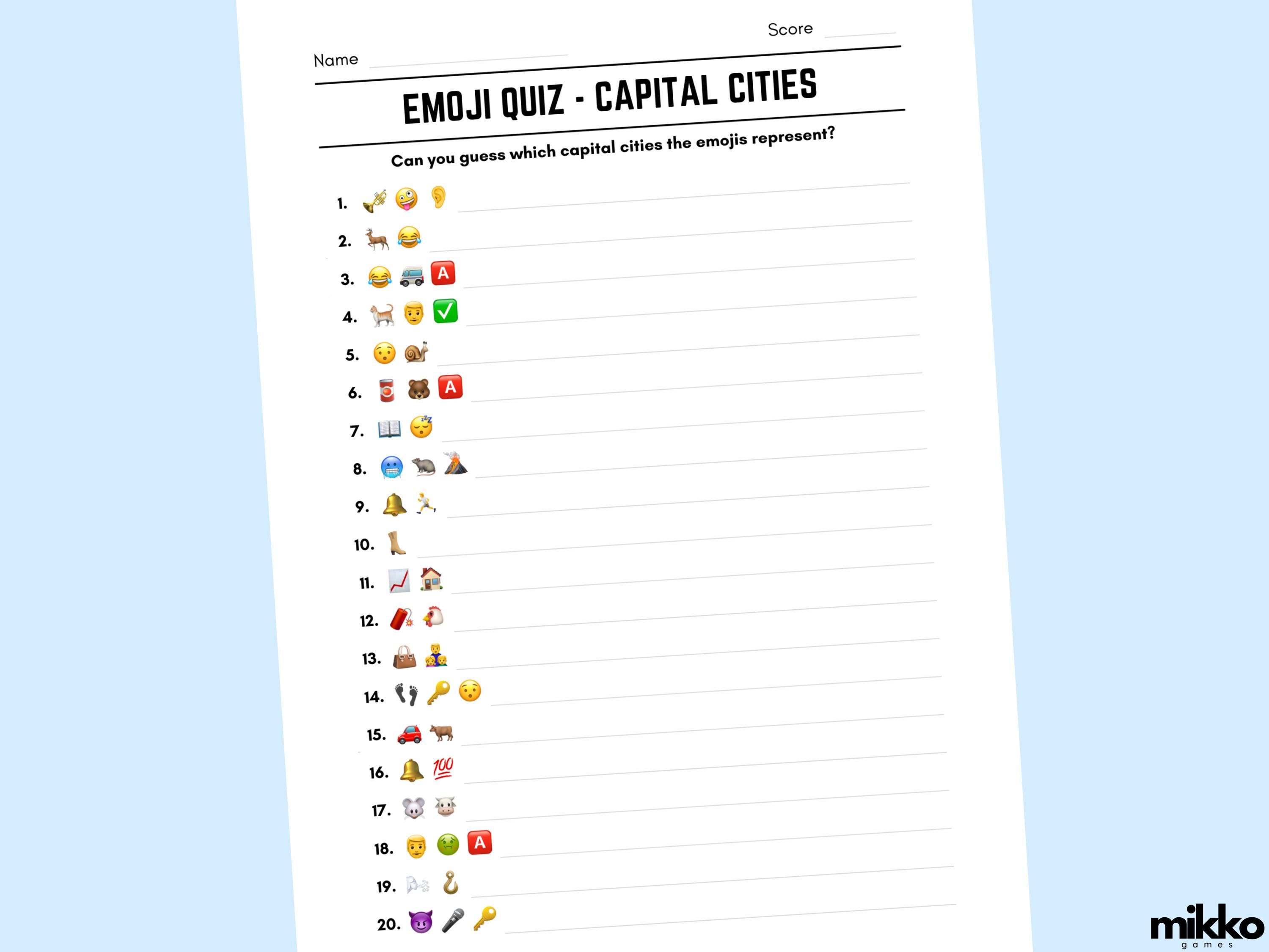 Printable Capital Cities Emoji Quiz With Answers: Emoji Pictionary ...