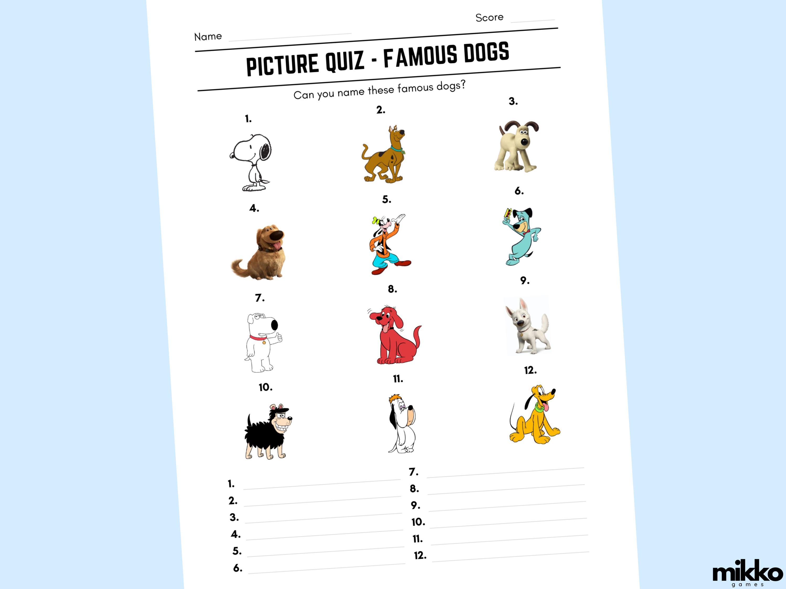 Printable Famous Dogs Picture Quiz With Answers: Picture Round Quiz ...