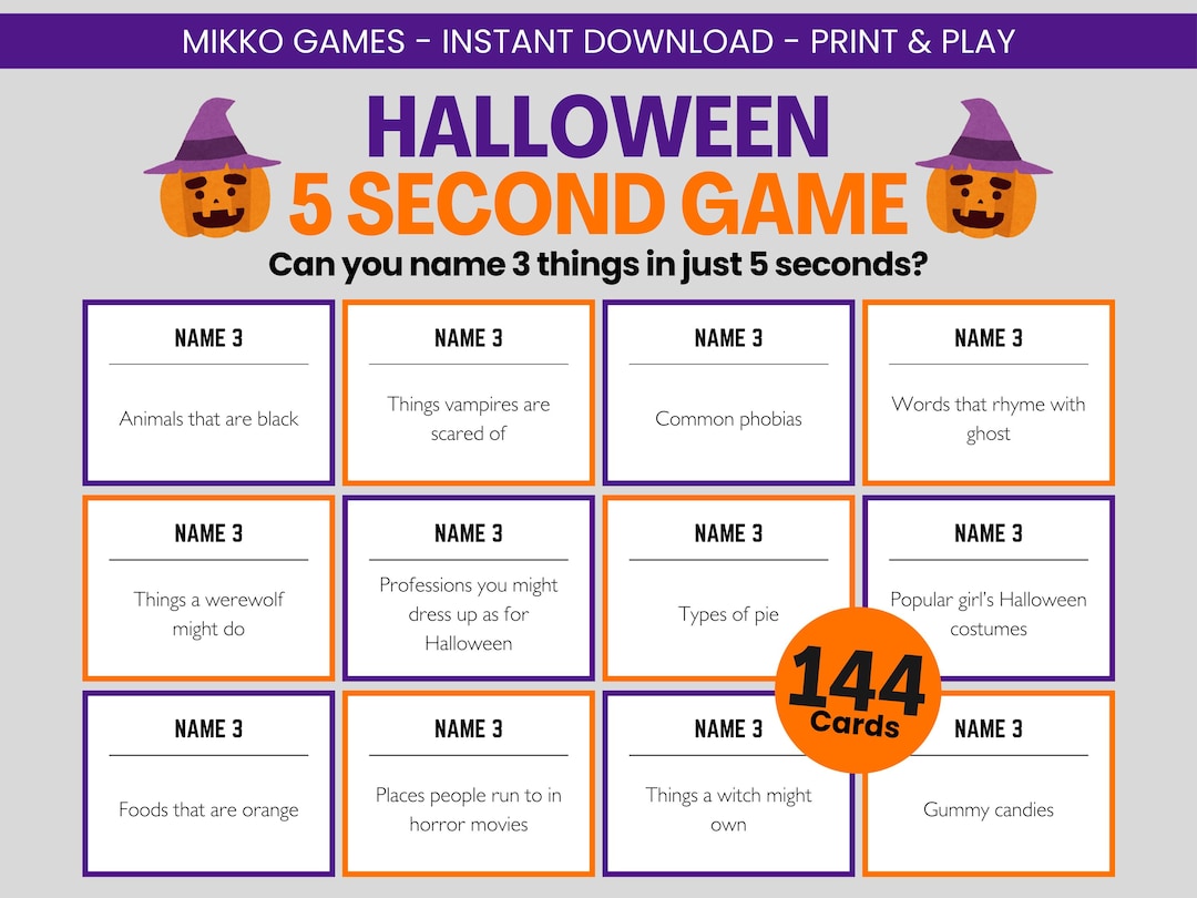 Halloween 5 Second Game: Printable Large Group Party Game for Kids ...