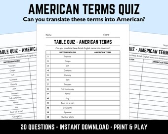 Printable Cockney Rhyming Slang Table Quiz With Answers | Downloadable ...