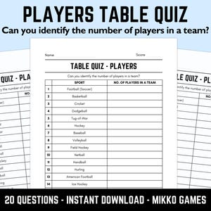 Printable Players Table Quiz With Answers: Downloadable Pub Quiz Sheets ...