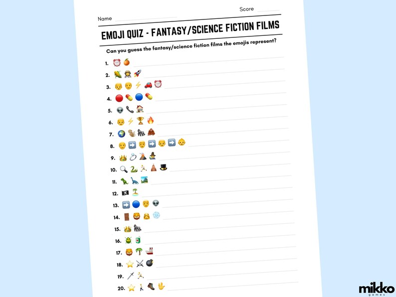 Printable Fantasy/science Fiction Films Emoji Quiz With Answers | Emoji ...