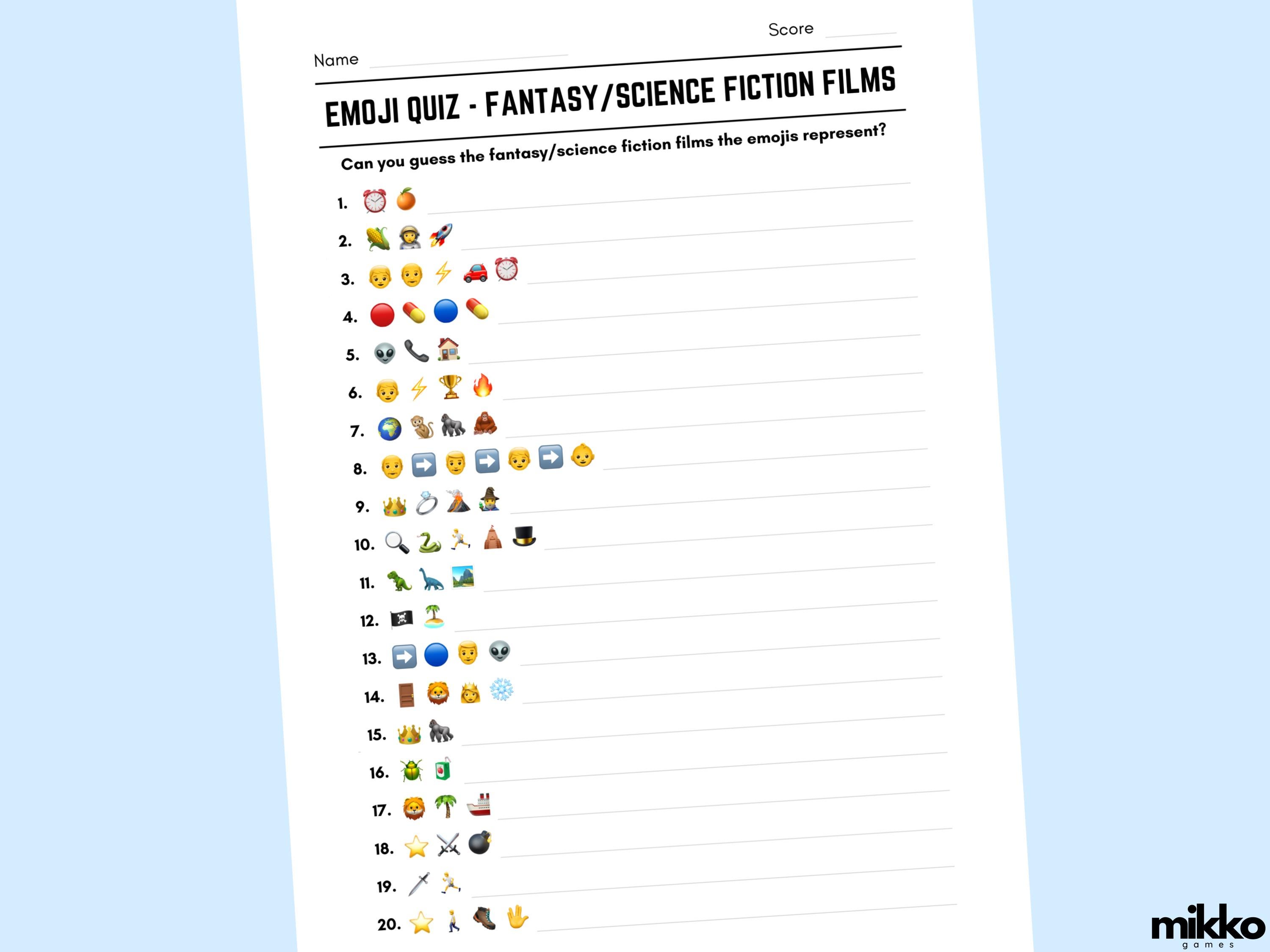 Printable Fantasy/science Fiction Films Emoji Quiz With Answers | Emoji ...