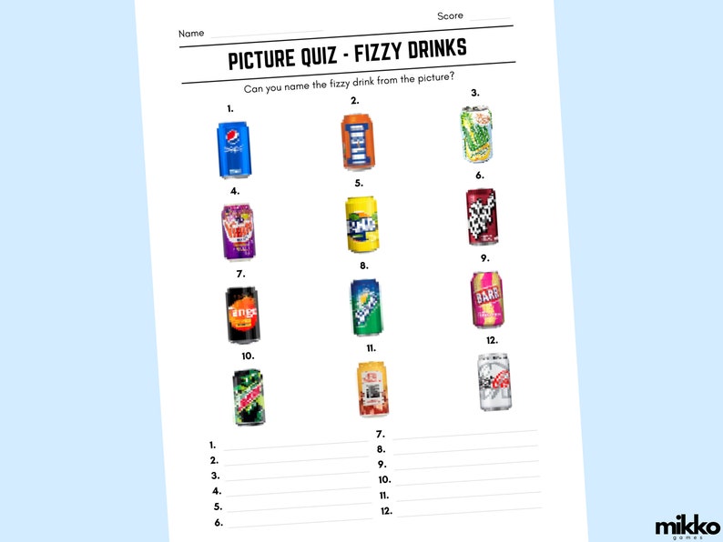 Printable Fizzy Drinks Picture Quiz With Answers - Etsy