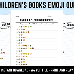 Printable Childrens Books Emoji Quiz With Answers - Etsy