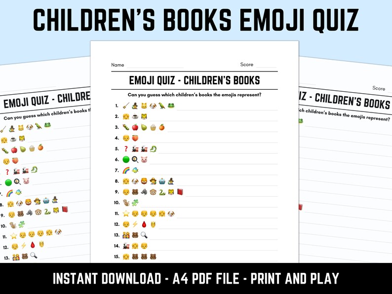 Printable Childrens Books Emoji Quiz With Answers - Etsy