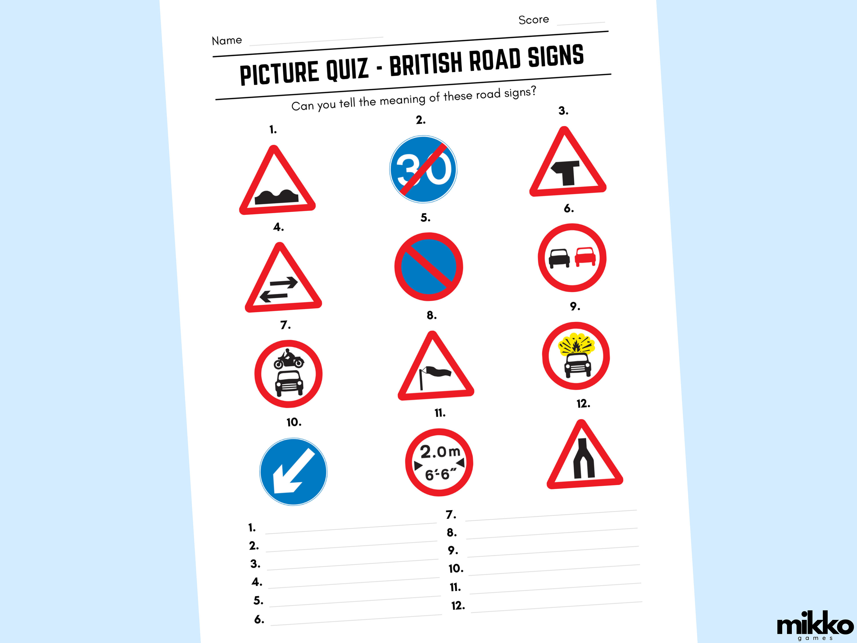 Printable British Road Signs Picture Quiz With Answers - Etsy