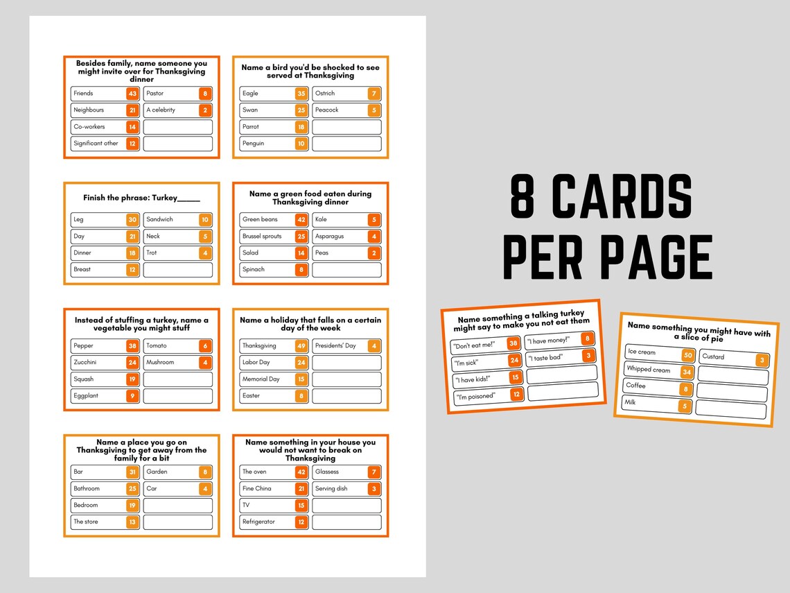 Thanksgiving Friendly Feud: Printable Large Group Party Game for Kids ...