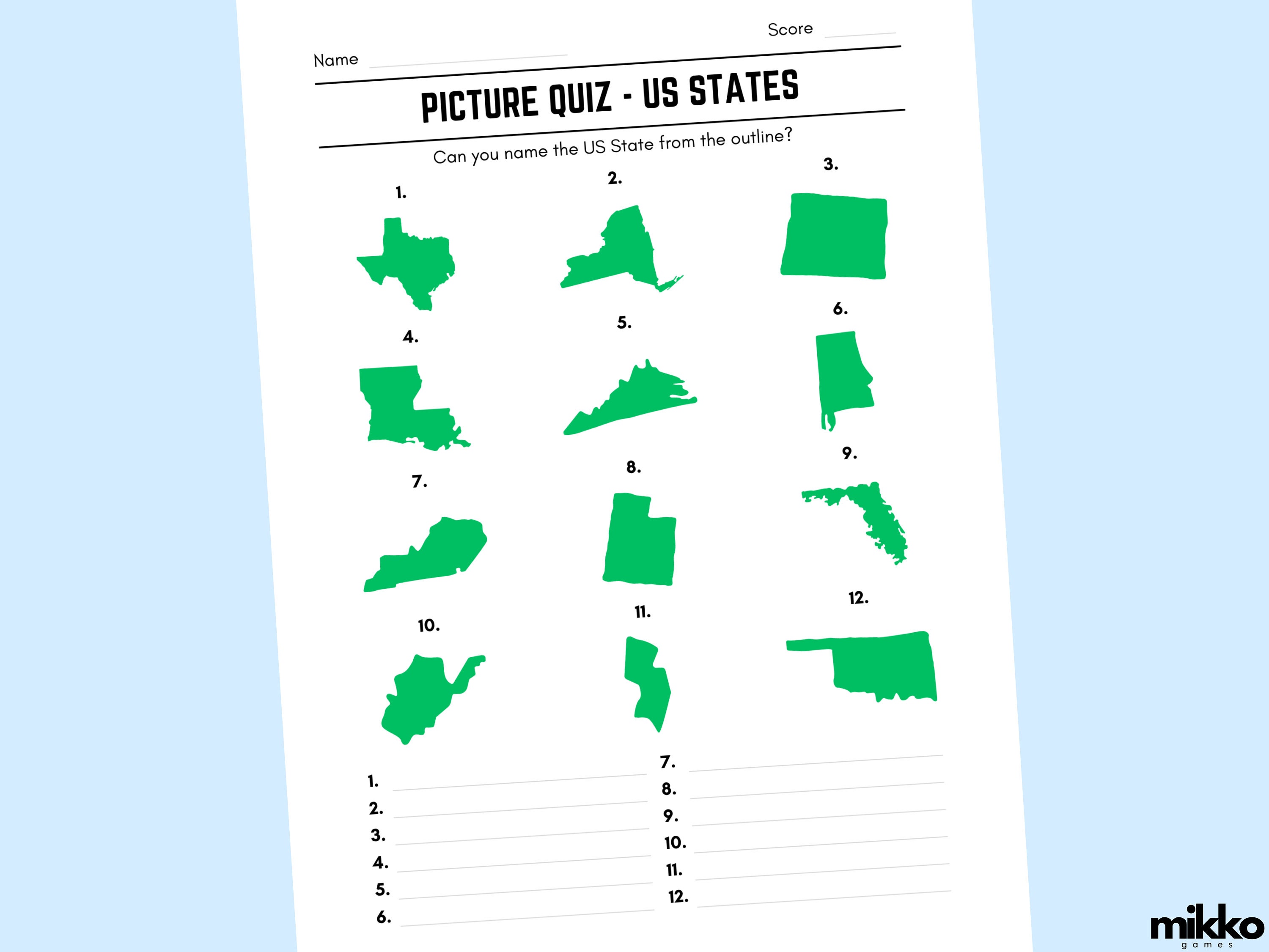Printable US States Picture Quiz With Answers - Etsy UK