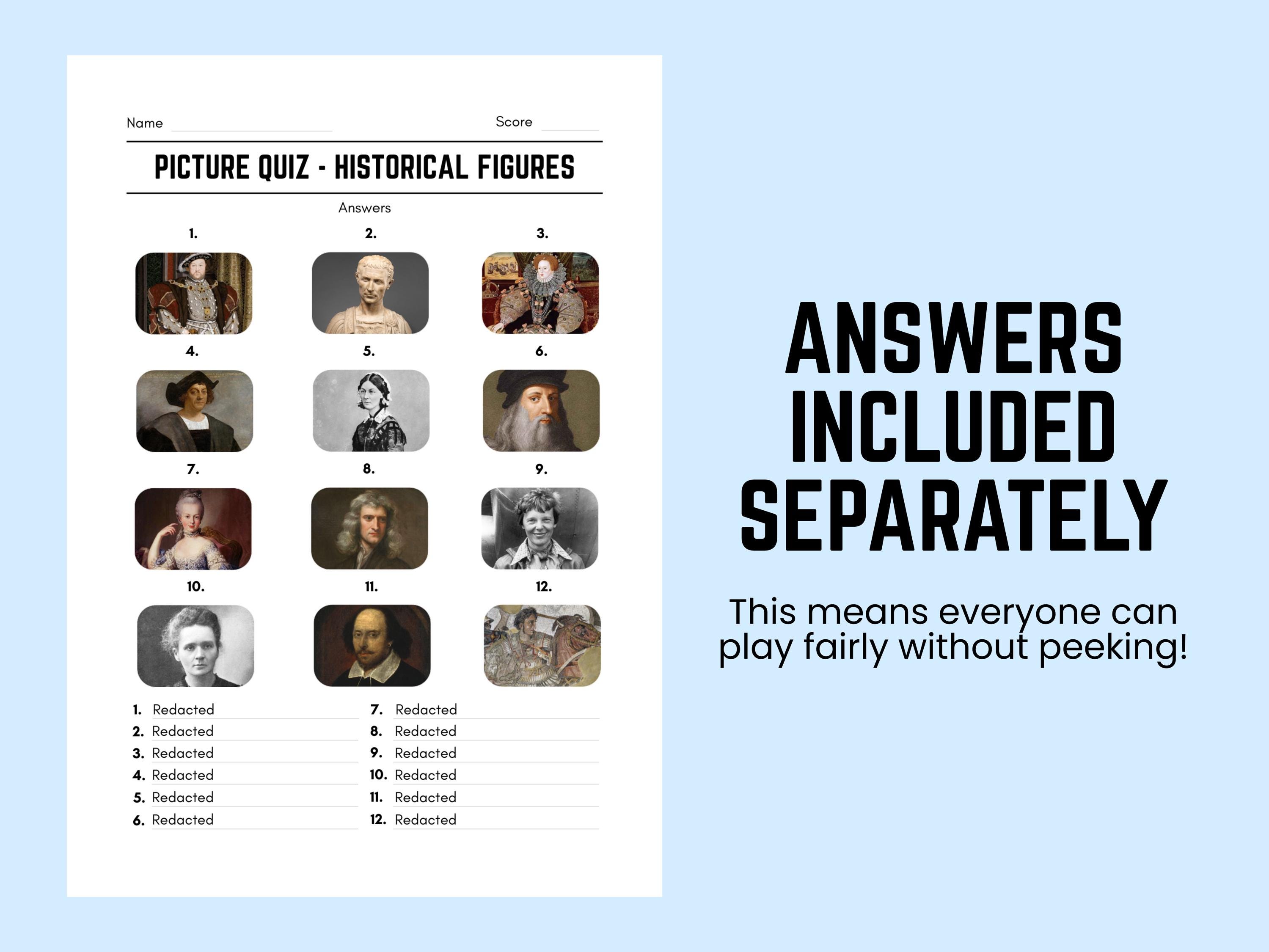 Printable Historical Figures Picture Quiz With Answers: Famous Faces ...
