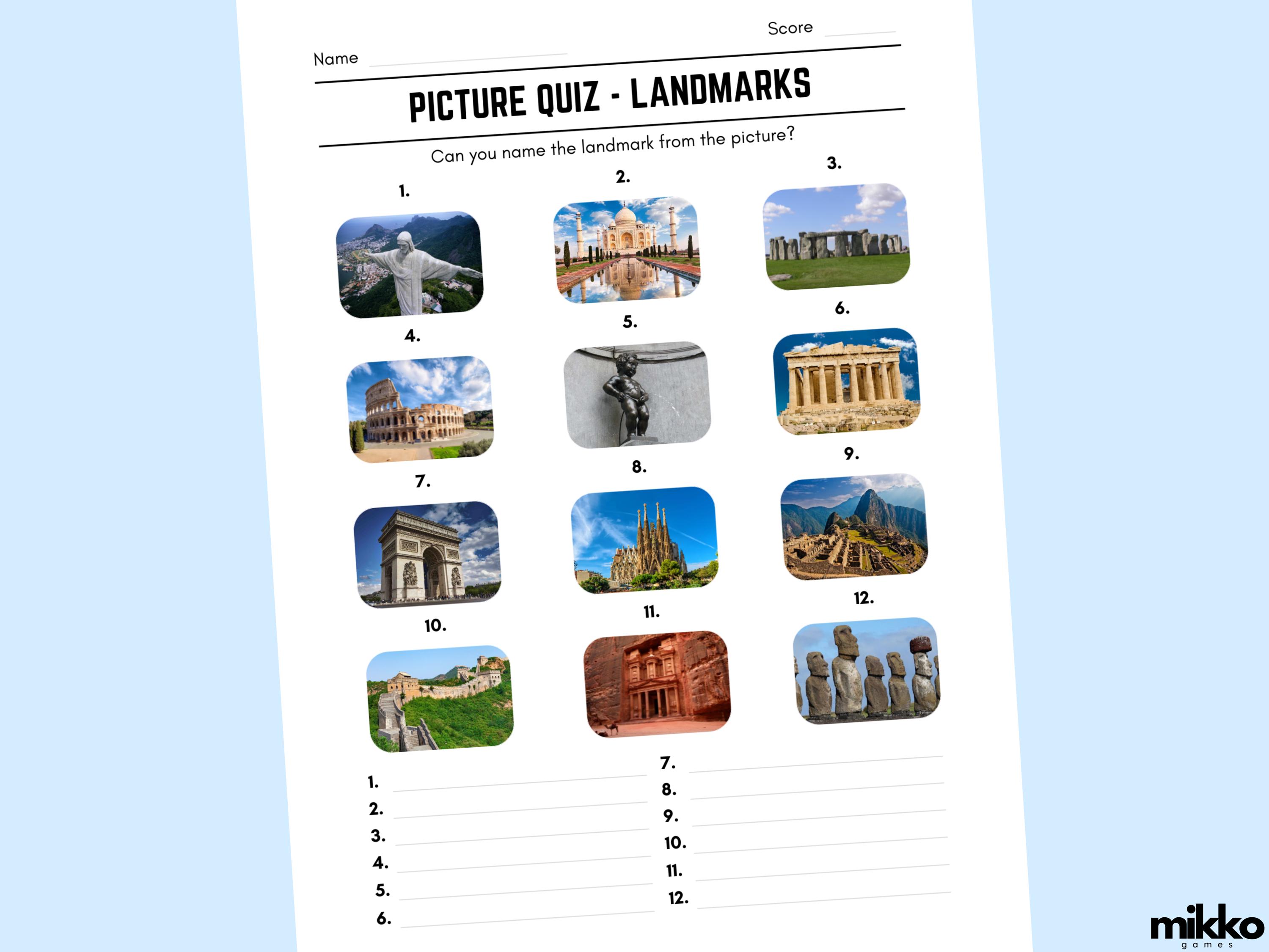 Printable Landmarks Picture Quiz With Answers | Picture Round Quiz ...