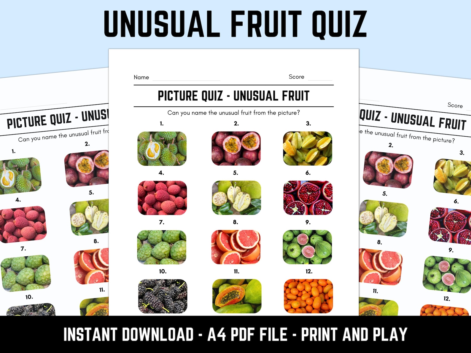 Printable Unusual Fruit Picture Quiz With Answers: Picture Round Quiz Sheets, Pub Quiz Trivia ...