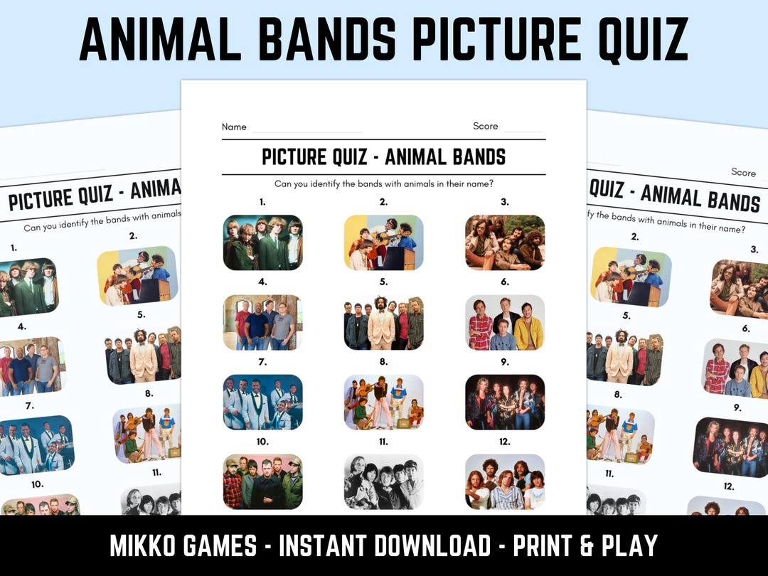 Printable Animal Bands Picture Quiz With Answers: Picture Round Quiz ...