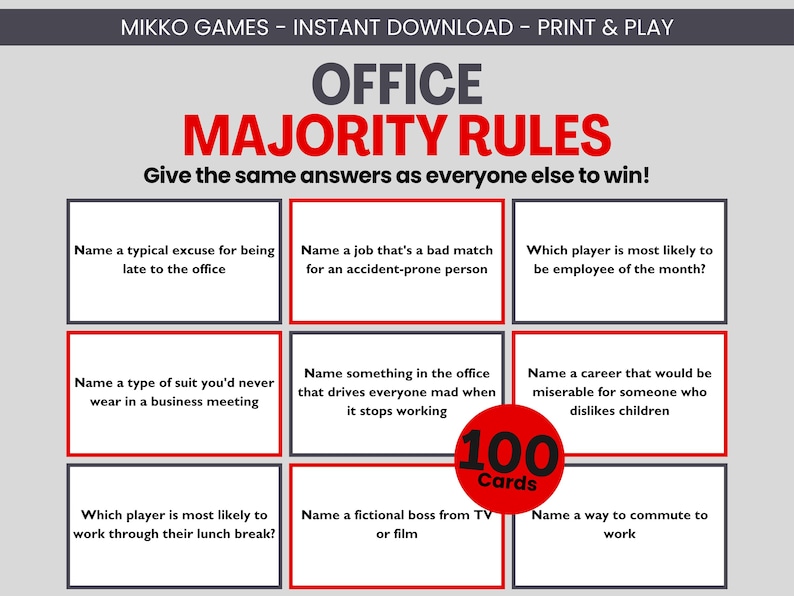 Office Majority Rules: Printable Large Group Party Game for Adults ...