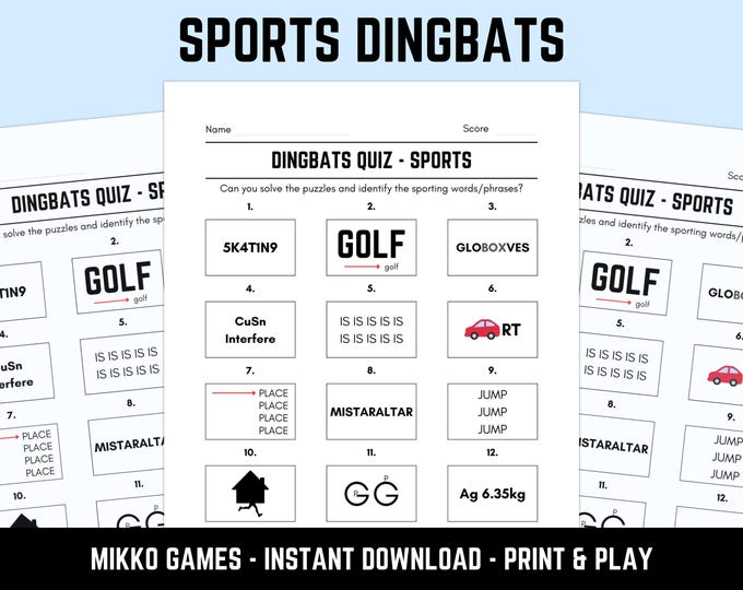 Printable Sports Dingbats Picture Quiz With Answers: Downloadable Rebus ...