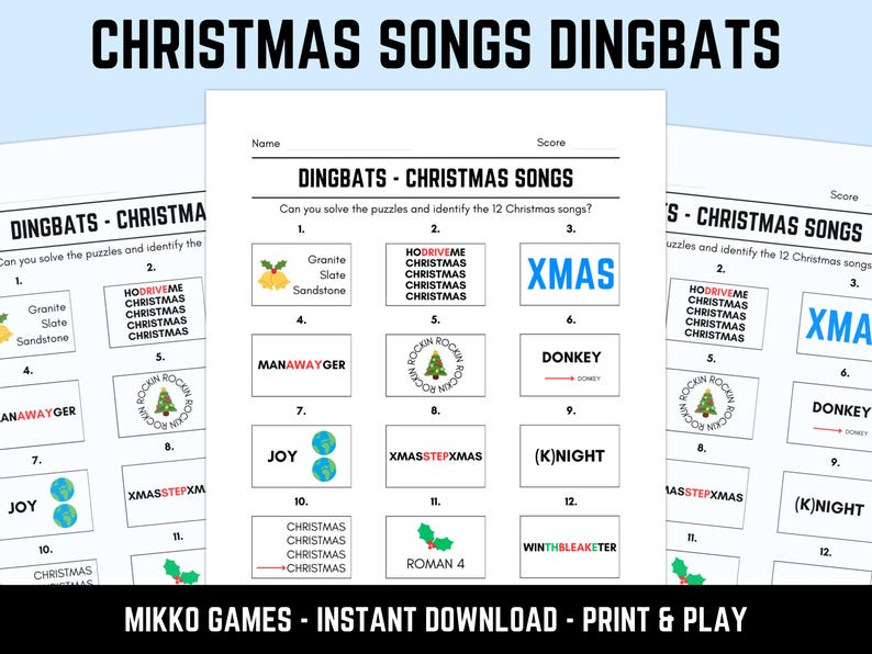 Printable Christmas Songs Dingbats Picture Quiz With Answers ...