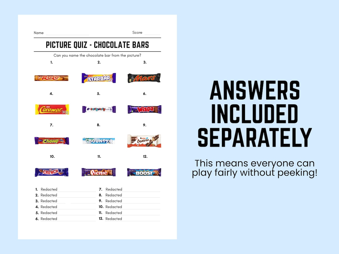 Printable Chocolate Bars Picture Quiz With Answers: Picture Round Quiz ...
