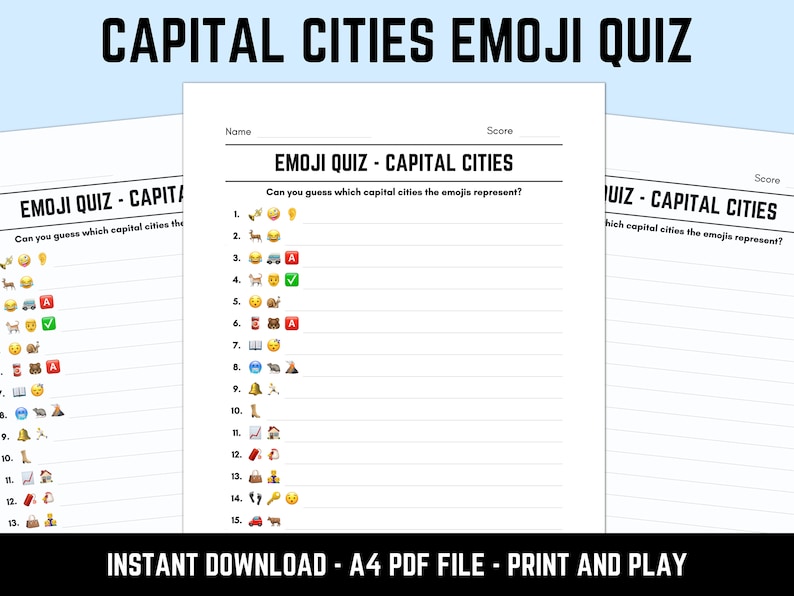 Printable Capital Cities Emoji Quiz With Answers - Etsy