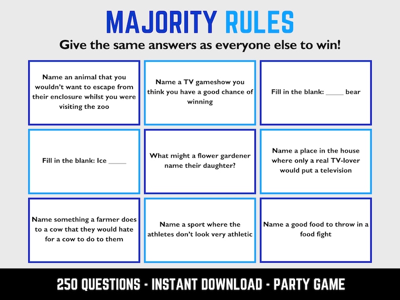 Majority Rules Printable Party Game Downloadable Game, Fun Activity for ...