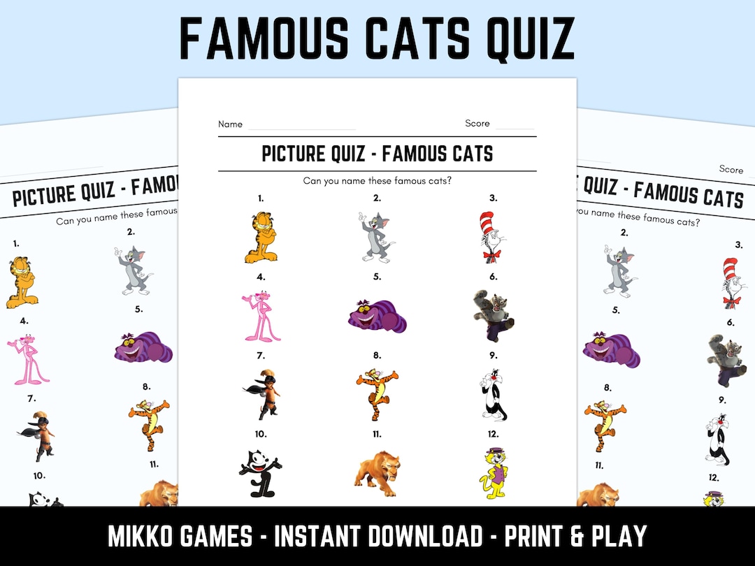 Printable Famous Cats Picture Quiz With Answers: Picture Round Quiz ...