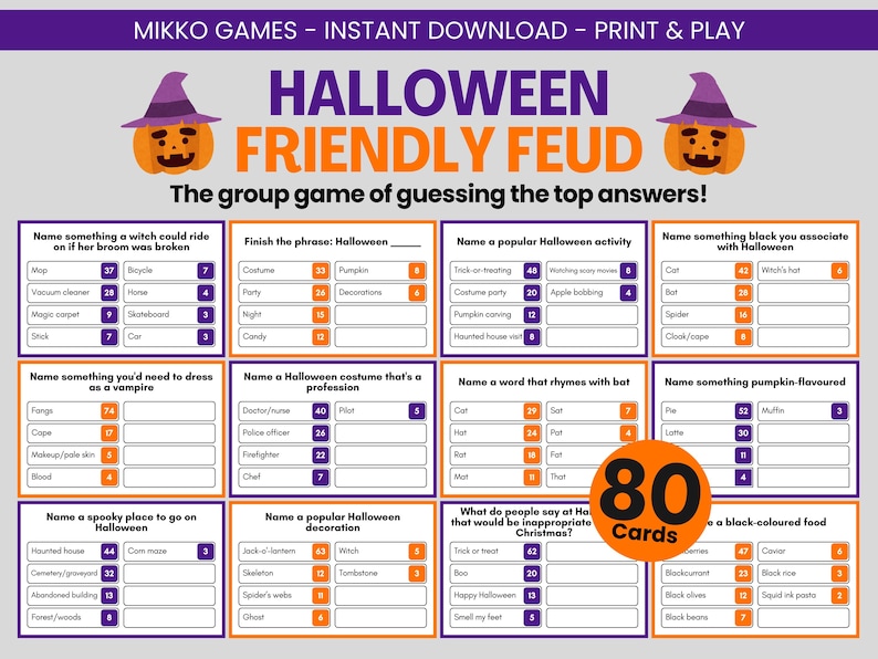 Halloween Friendly Feud: Printable Large Group Party Game for Kids ...