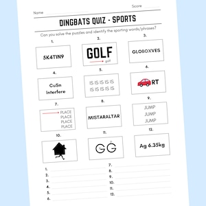 Printable Sports Dingbats Picture Quiz With Answers: Downloadable Rebus ...