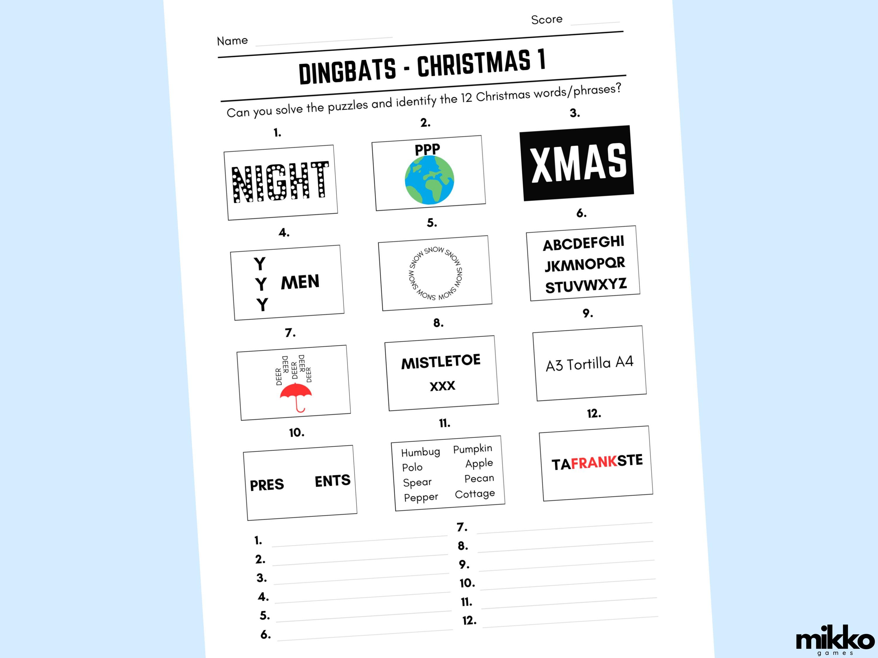 Printable Christmas Dingbats Picture Quiz: Downloadable Xmas Rebus ...