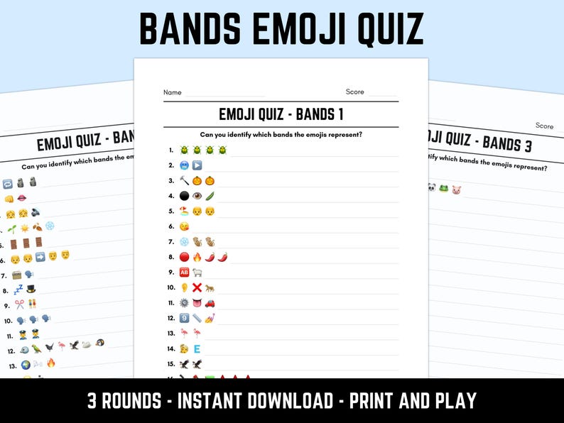 Printable Bands Emoji Quiz With Answers: Emoji Pictionary Sheets ...