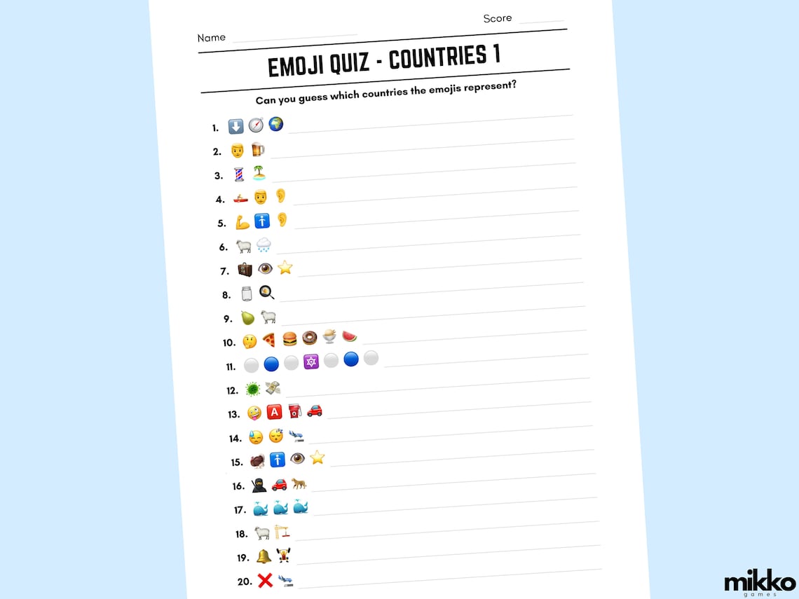 Printable Countries Emoji Quiz With Answers: Emoji Pictionary Sheets ...