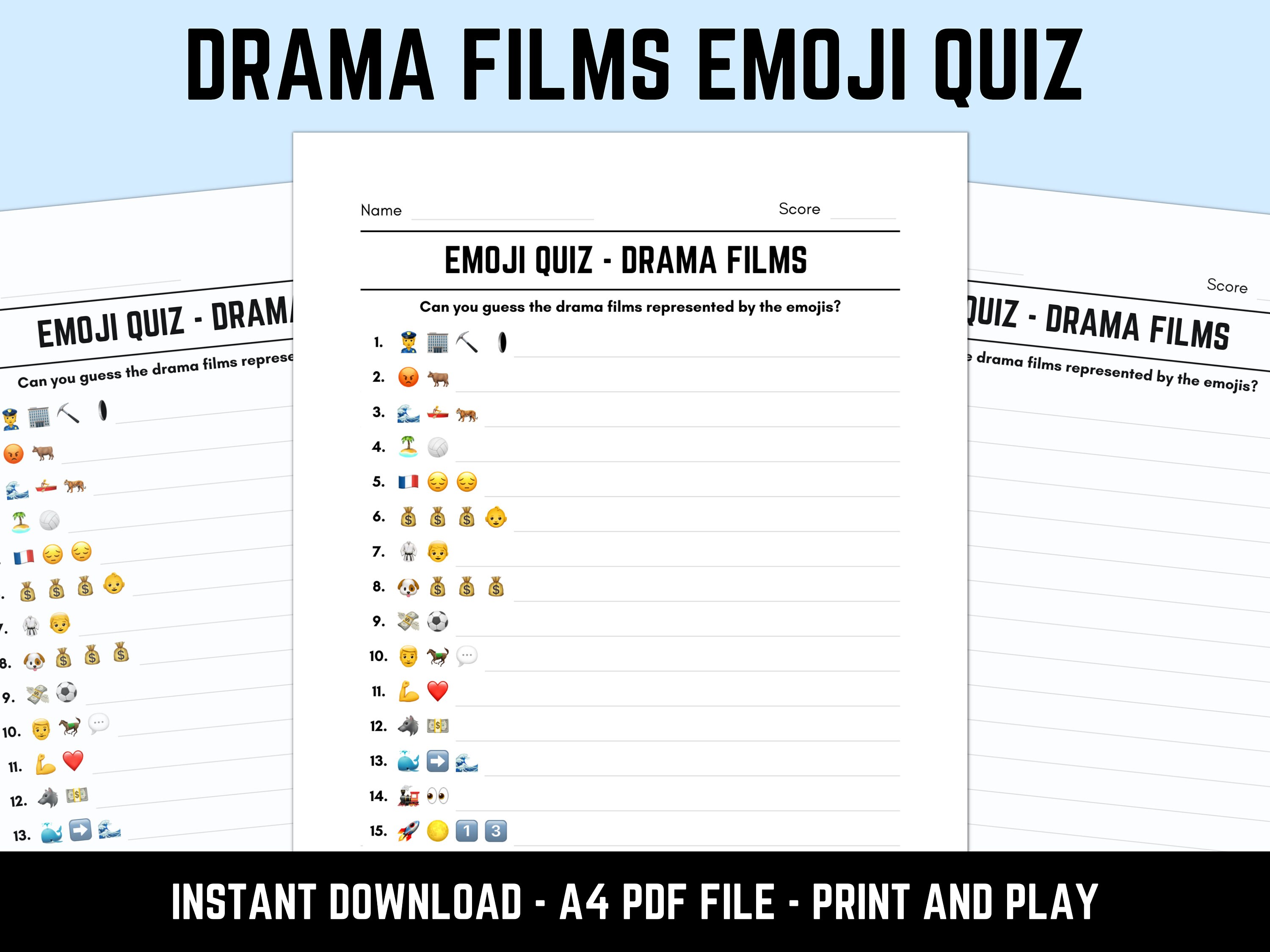 Printable Drama Films Emoji Quiz With Answers - Etsy